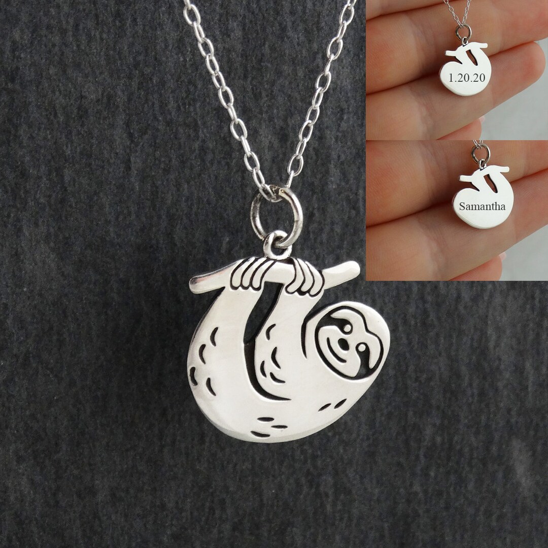 Custom Engraved Little Sloth Charm Necklace 925 Sterling Silver ...