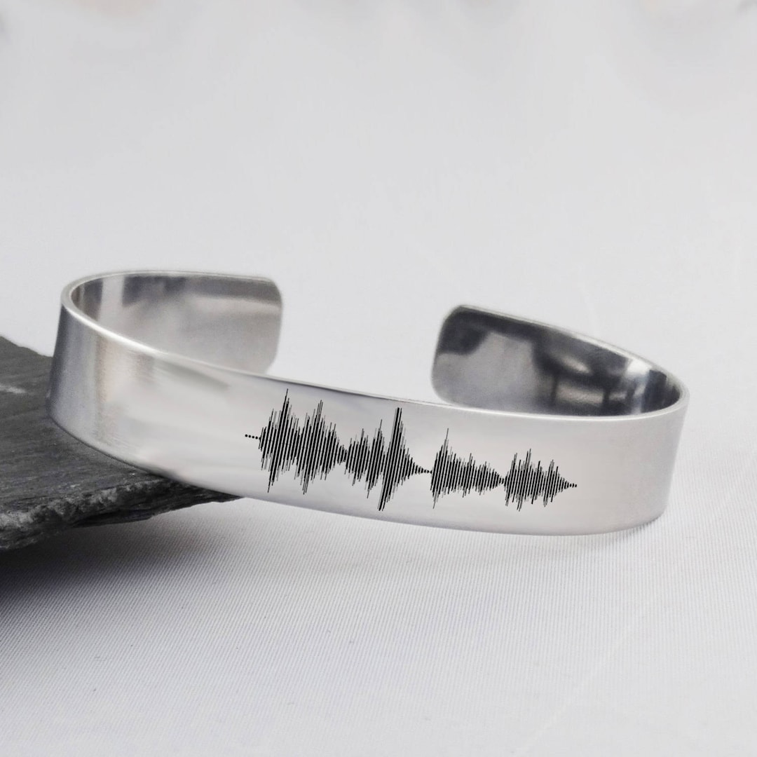 Custom Engraved Sound Wave Cuff Bracelet - 1/2" X 7" Stainless Steel ...