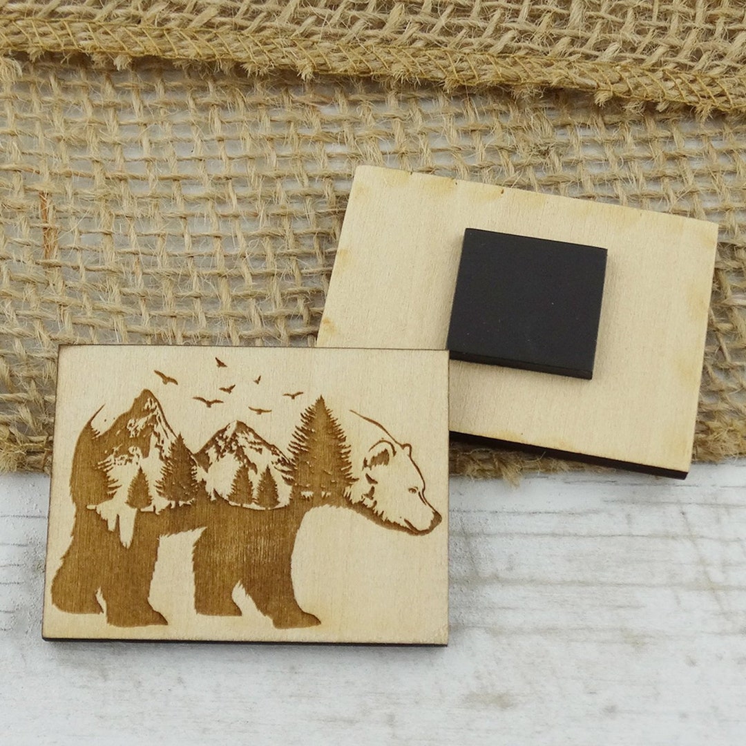 Woodland Bear Wooden Magnet Lasered Basswood Outdoors Camping Nature ...