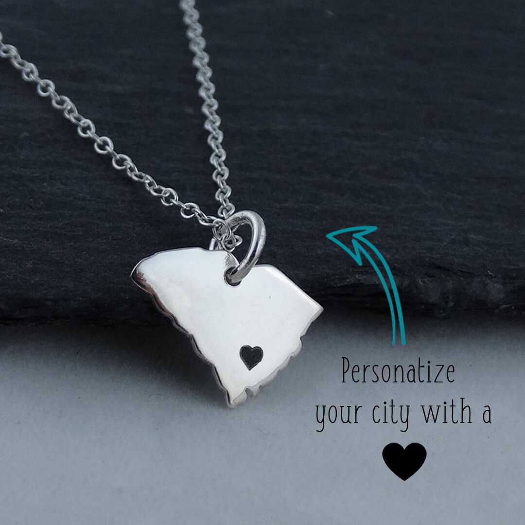 Personalized South Carolina State Charm Necklace With Engraved Heart ...