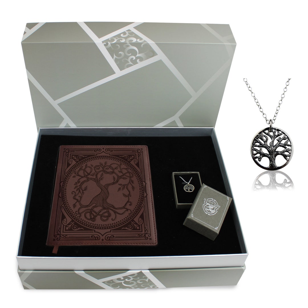Tree of Life Gift Box Set Engraved Leather Journal & Sterling Silver ...
