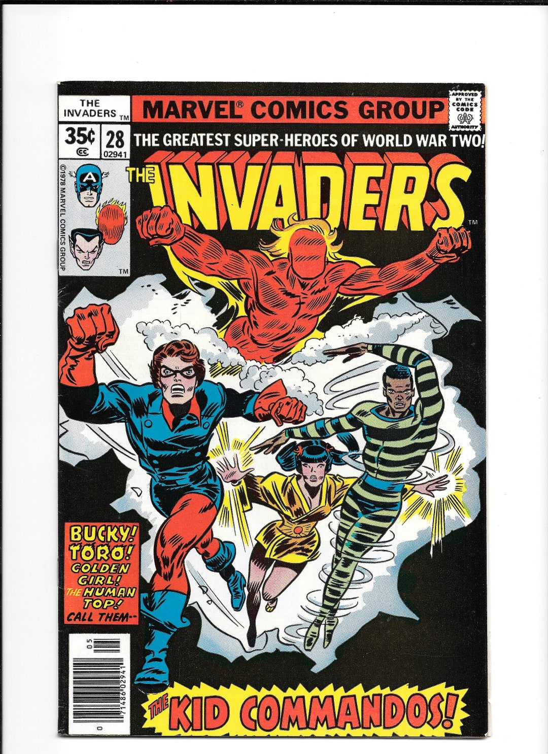 Invaders 28 1st Kid Commandos Bucky and Toro Golden Girl Human Top ...