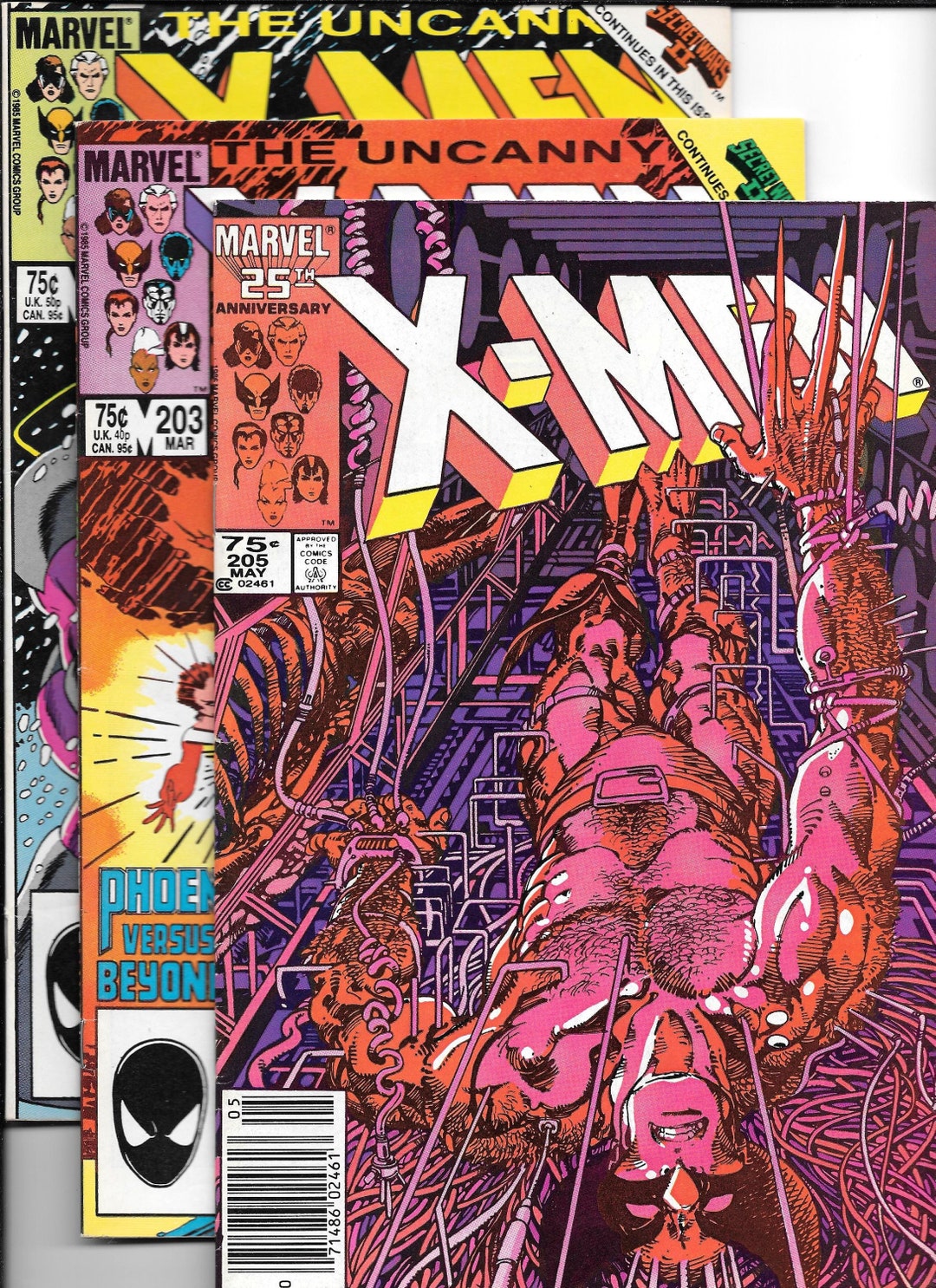 Uncanny X-men #202, 203, 205 Comic Set, Wolverine Origin, 1st Reavers ...