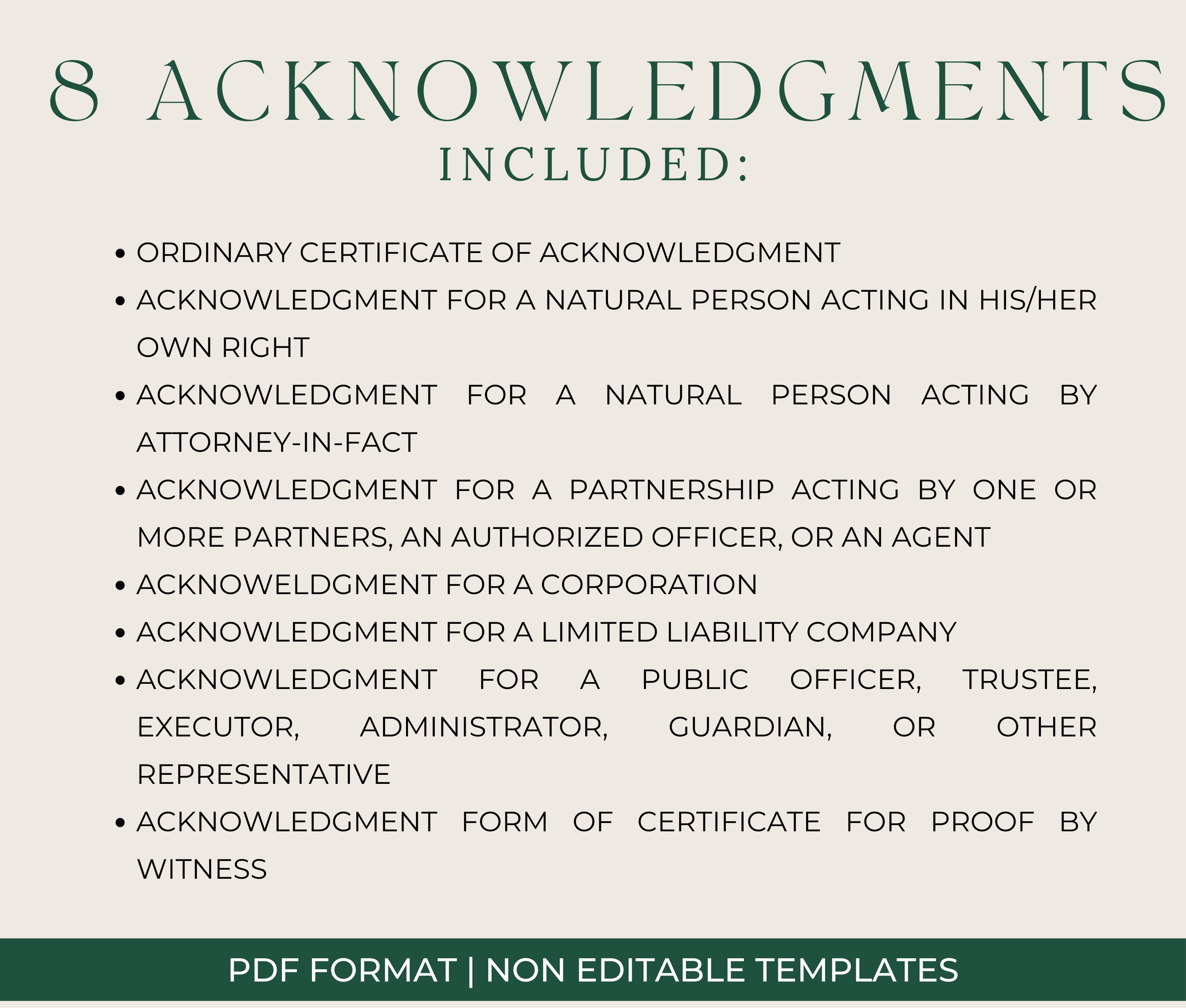 8 Printable Notary Acknowledgment Certificates - Acknowledgments ...