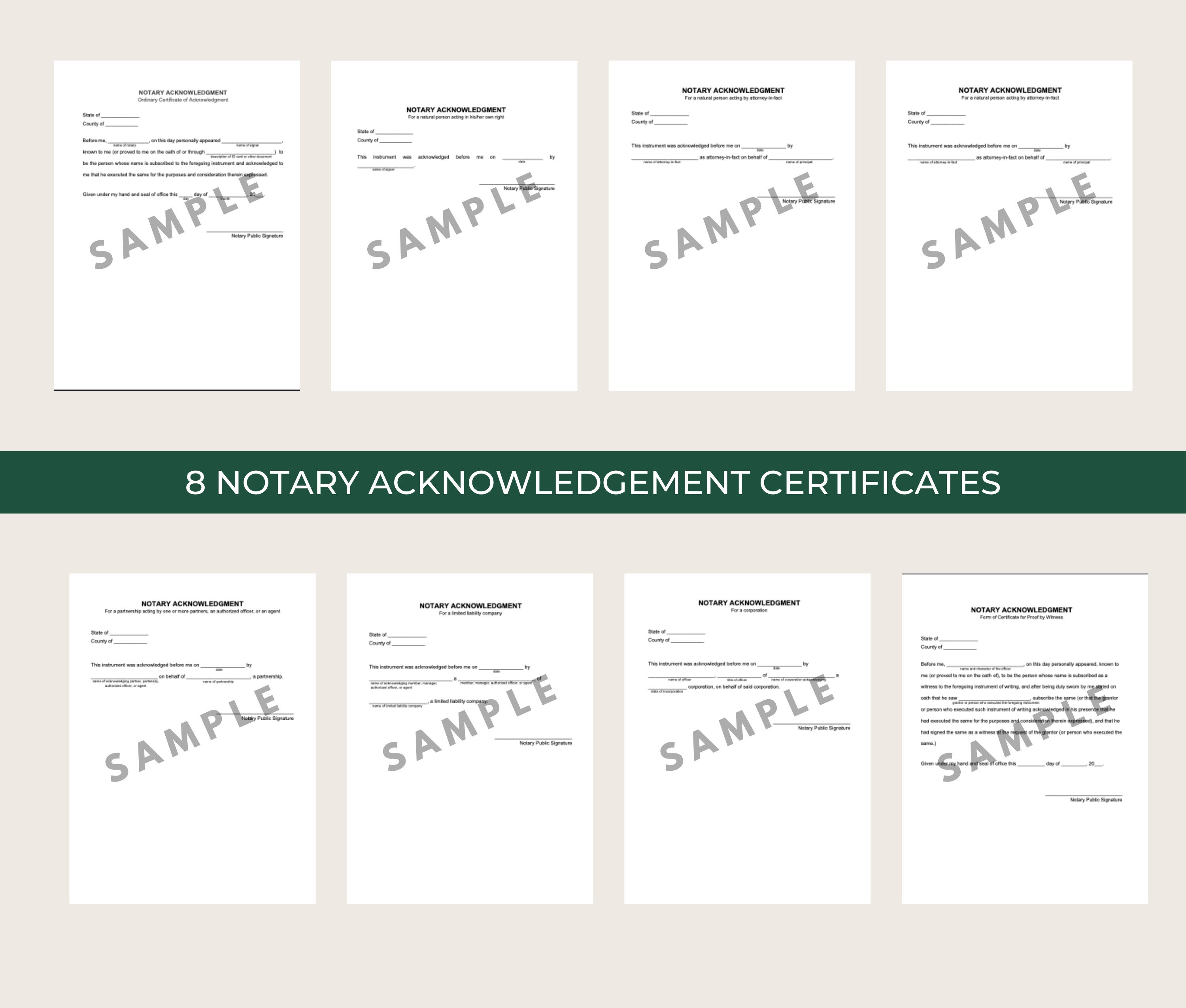 8 Printable Notary Acknowledgment Certificates - Acknowledgments ...