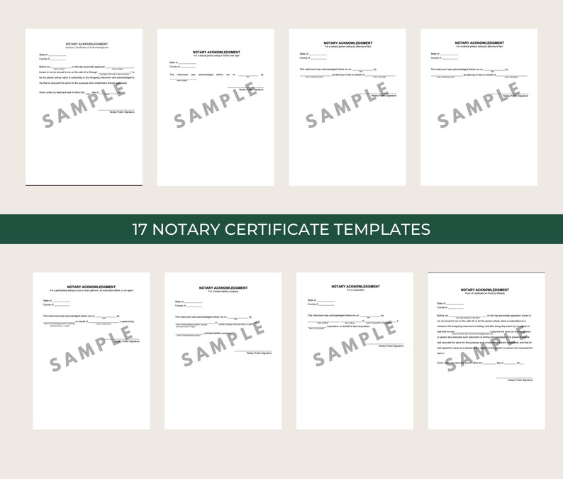 17 EDITABLE Notary Certificates - Acknowledgements - Jurat - Oath ...