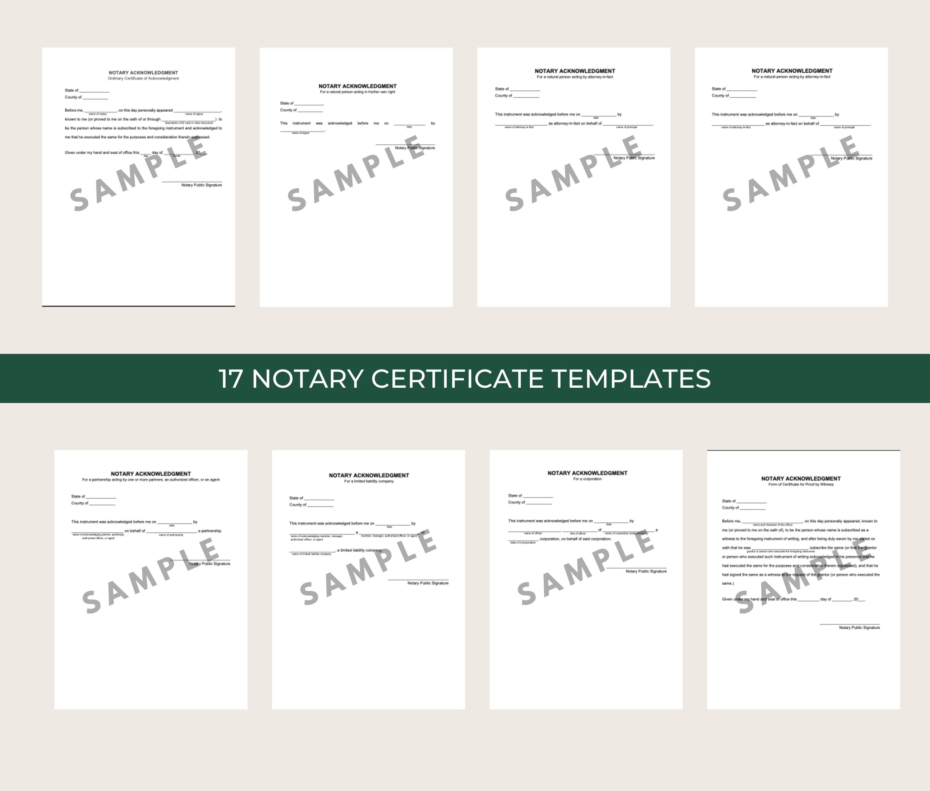 17 EDITABLE Notary Certificates - Acknowledgements - Jurat - Oath ...