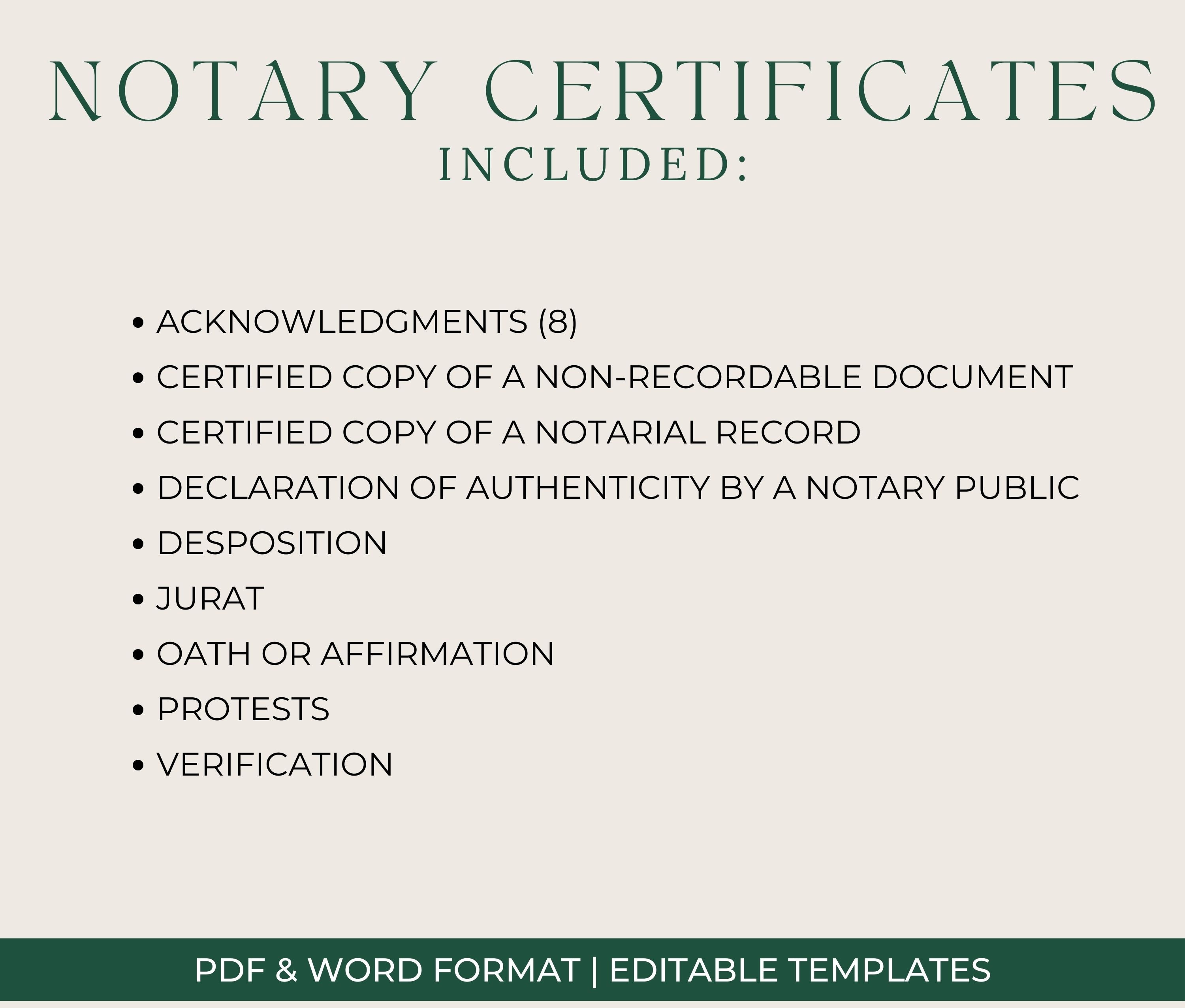 17 EDITABLE Notary Certificates - Acknowledgements - Jurat - Oath ...