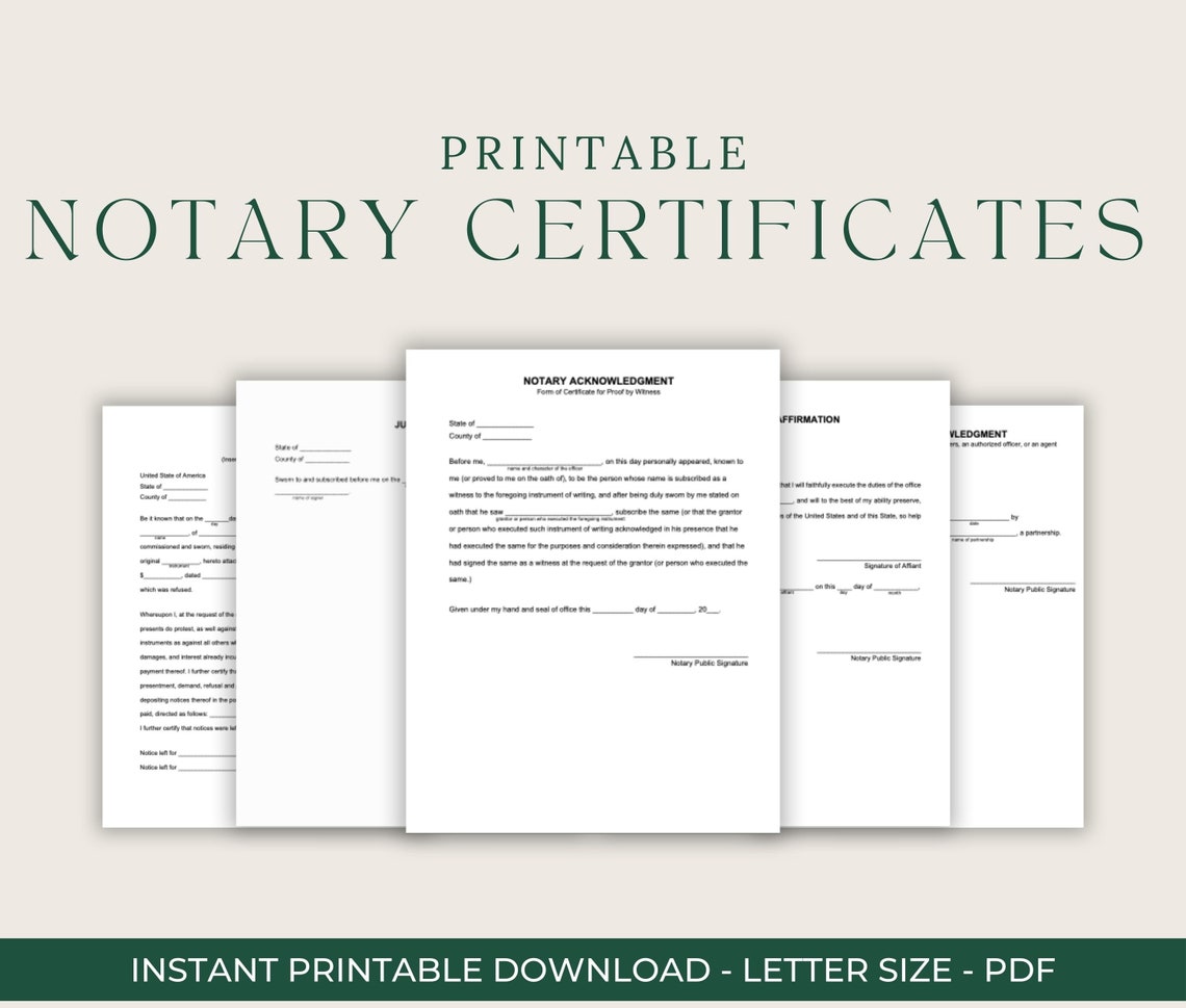 17 Printable Notary Certificates - Acknowledgements - Jurat - Oath ...