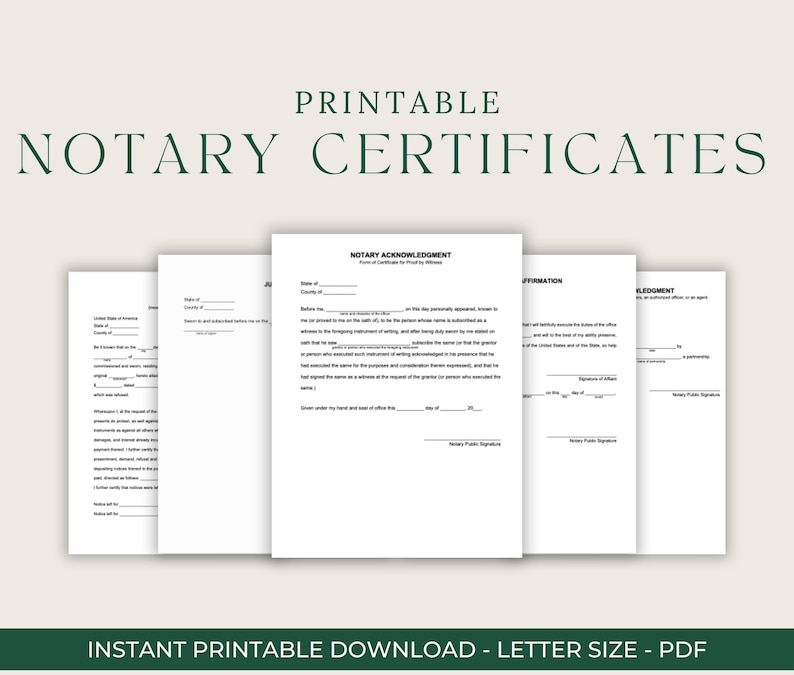 17 Printable Notary Certificates - Acknowledgements - Jurat - Oath ...