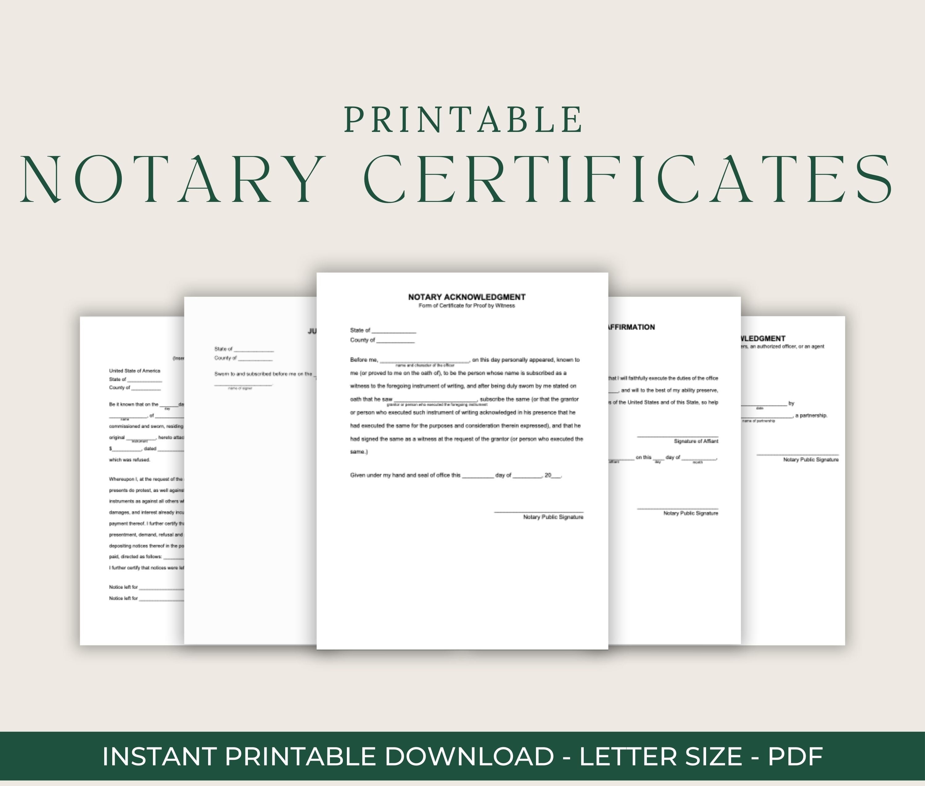 17 Printable Notary Certificates - Acknowledgements - Jurat - Oath ...