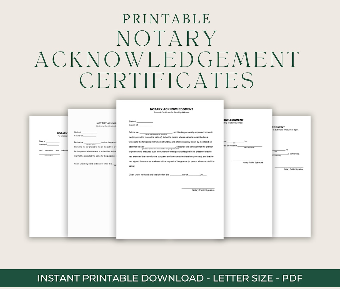8 Printable Notary Acknowledgment Certificates - Acknowledgments ...