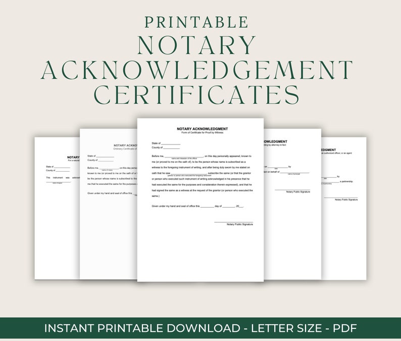 8 Printable Notary Acknowledgment Certificates - Acknowledgments ...