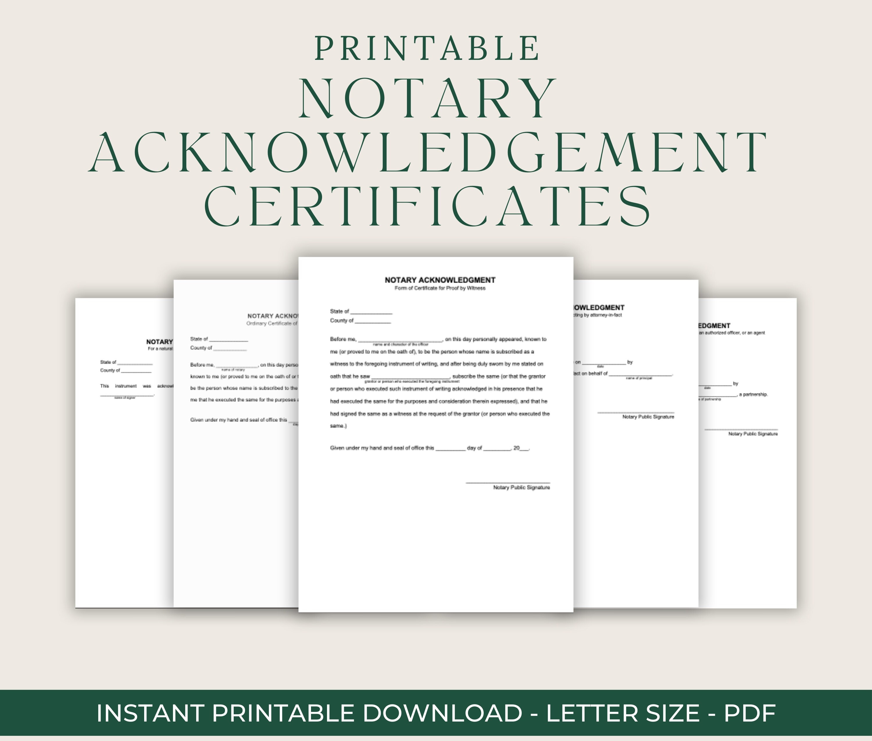 8 Printable Notary Acknowledgment Certificates - Acknowledgments ...