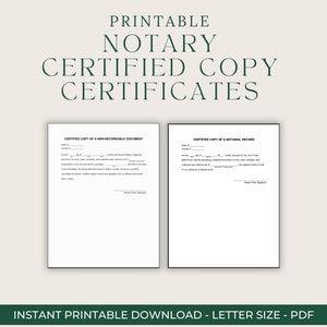 2 Printable Notary Certified Copy Certificates - Notarial Certificates ...