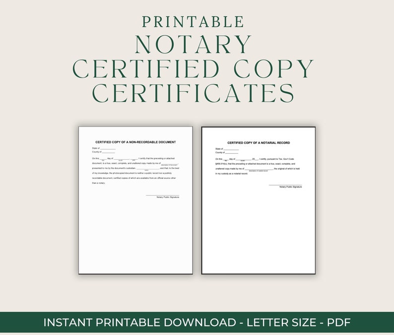 2 Printable Notary Certified Copy Certificates - Notarial Certificates ...