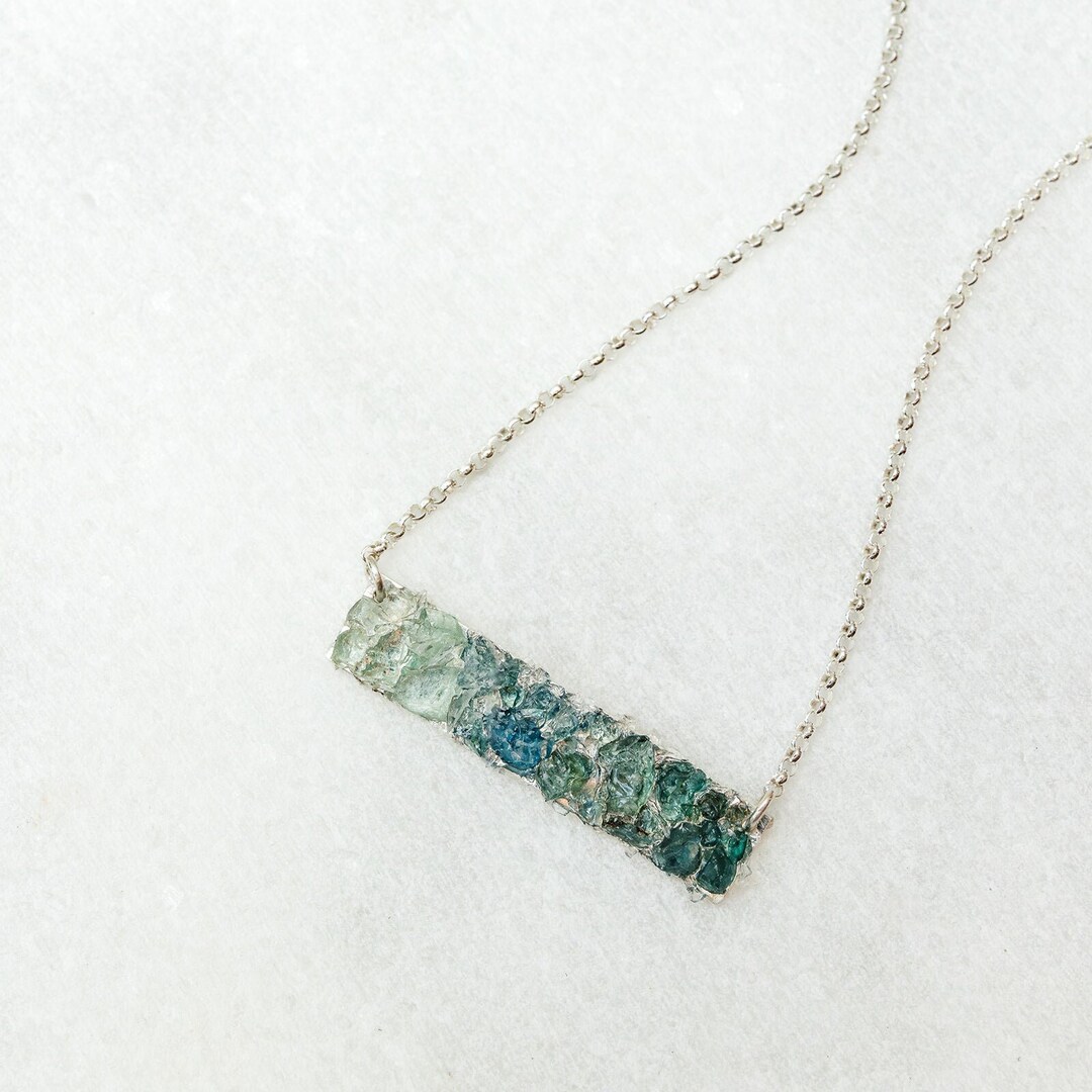 Sapphire, Garnet, Apatite Horizontal Bar Necklace, Teal Ombre Gemstone ...