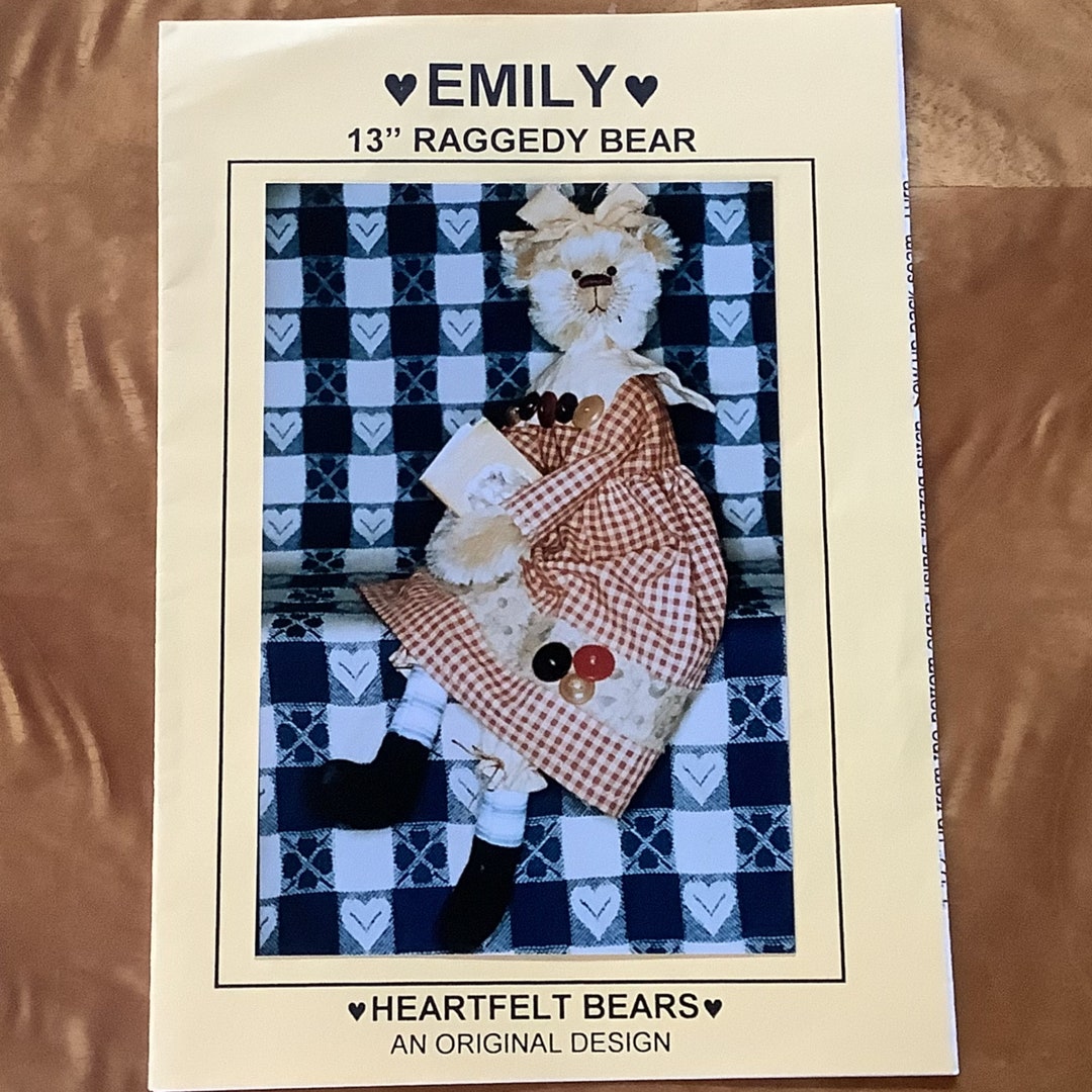 Heartfelt Bears, Emily, 13" Raggedy Bear Cloth Doll Pattern, Pattern ...