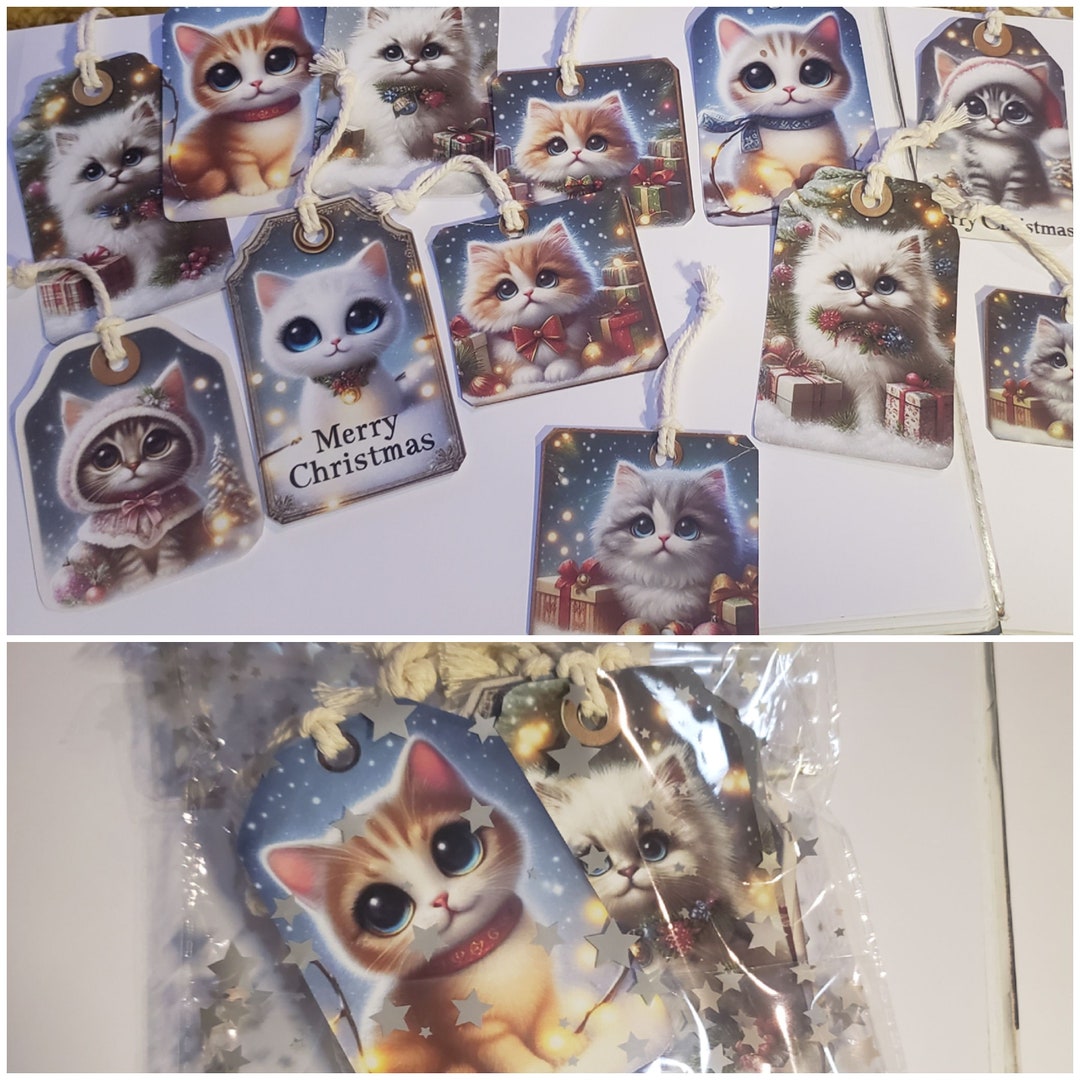 Christmas Present Gift Tags, Cat Theme Gift Tags, Set of 14 Tags, Big ...