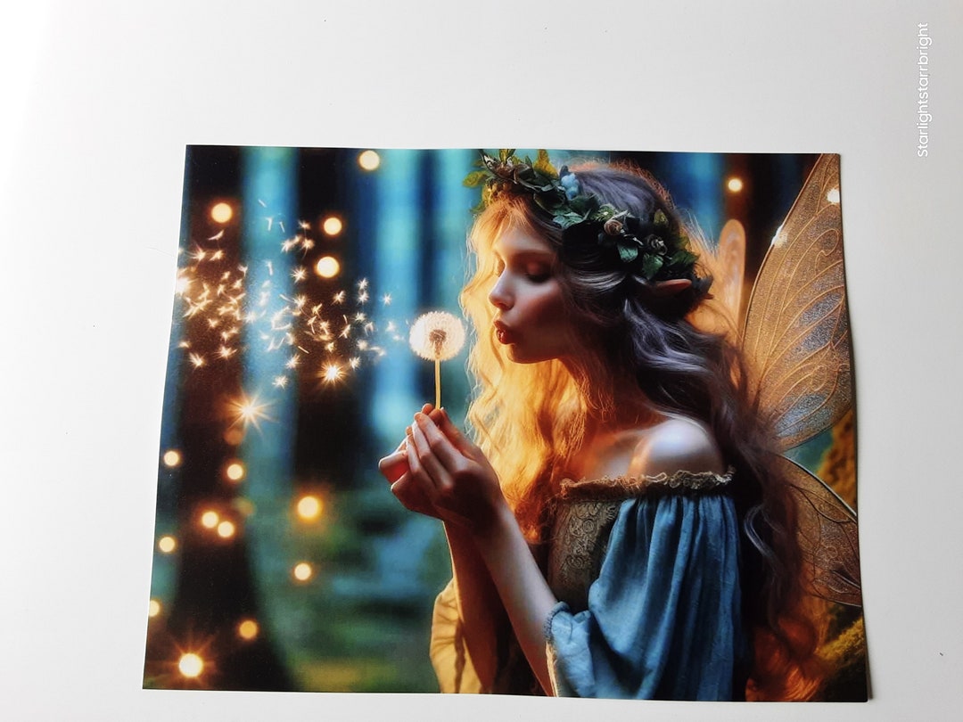 Enchanted Forest Fairy Blowing Dandelion – Ethereal Art Print - Etsy