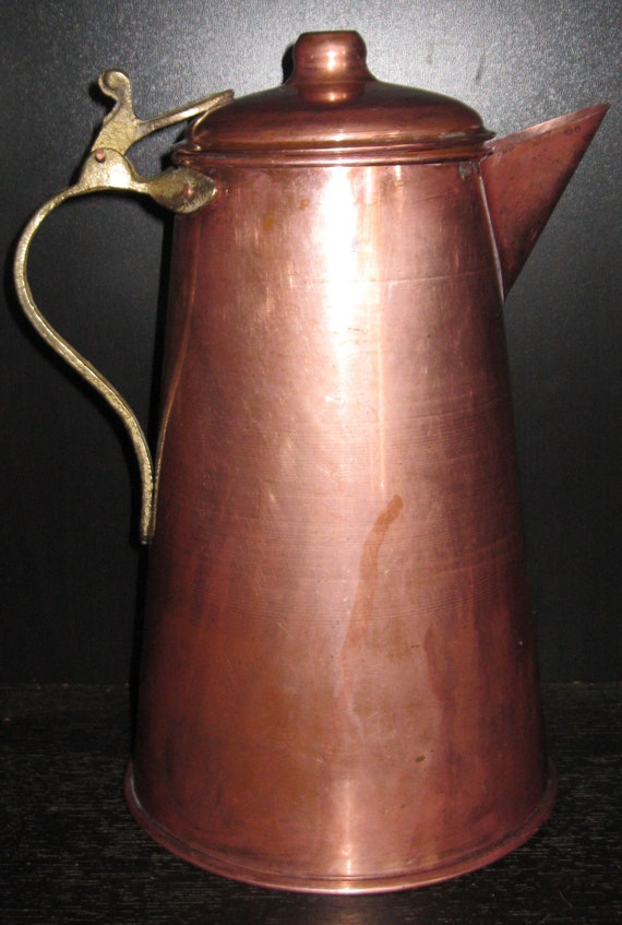 Vintage Copper Pitcher With Hinged Lid Vintage Rustic Copper Pitcher ...