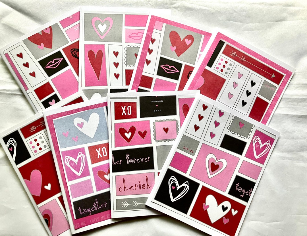 Valentine Note Cards Multi Print Set of 8 - Etsy