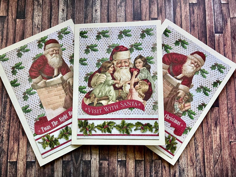 Victorian Santa Christmas Note Cards Set of 3 - Etsy