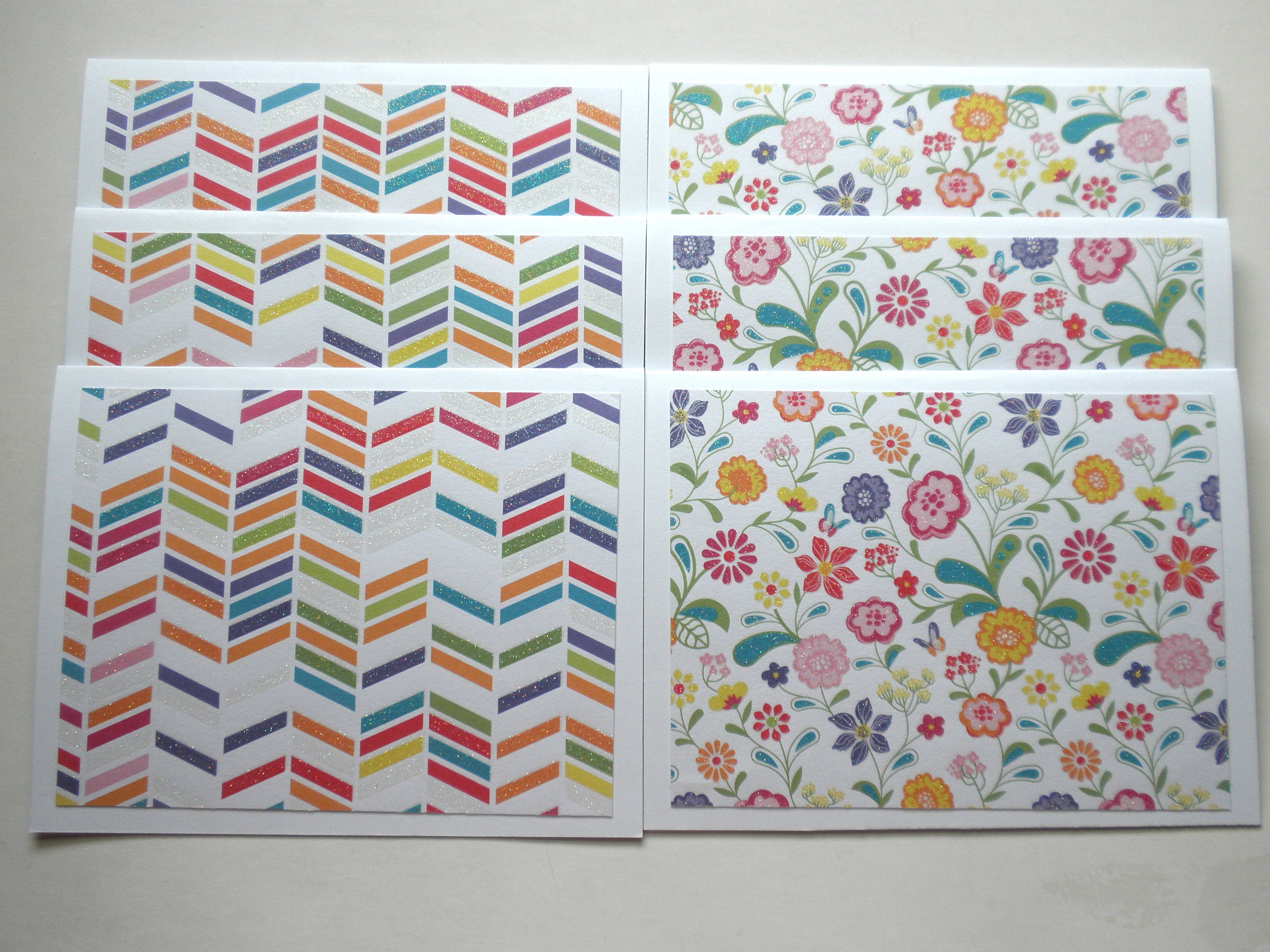 Flower Print and Chevron Print Note Cards Set of Six With White ...