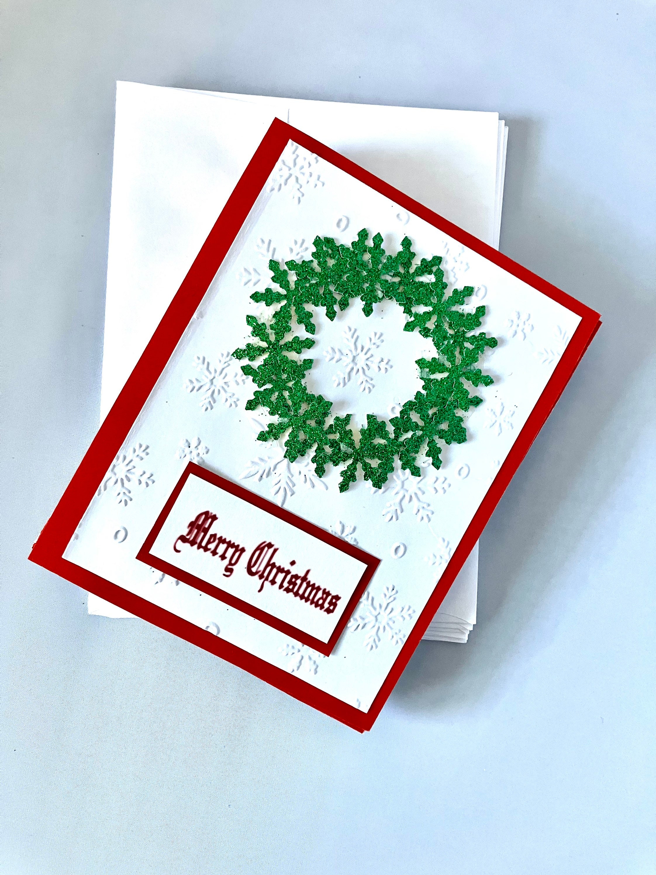 Green Glitter Wreath Christmas Card Set of 6 - Etsy