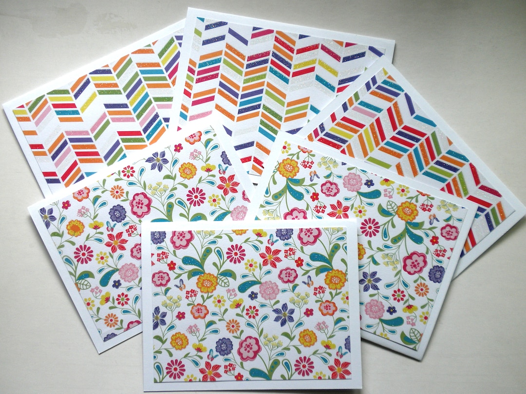 Flower Print and Chevron Print Note Cards Set of Six With White ...