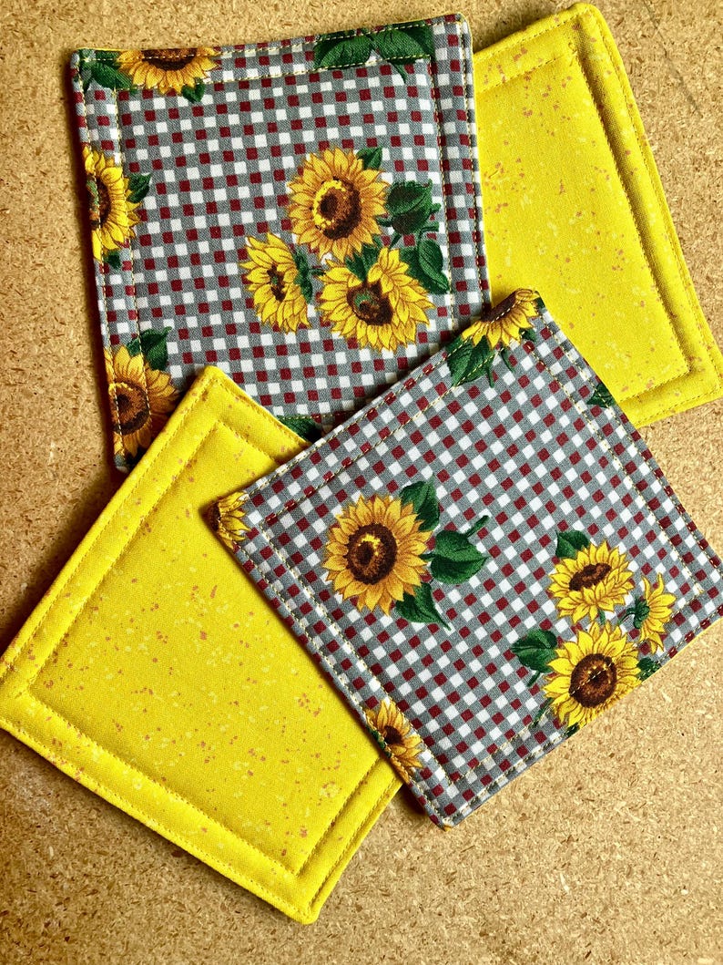 Sunflower Reversible Print Coasters Set of Four - Etsy