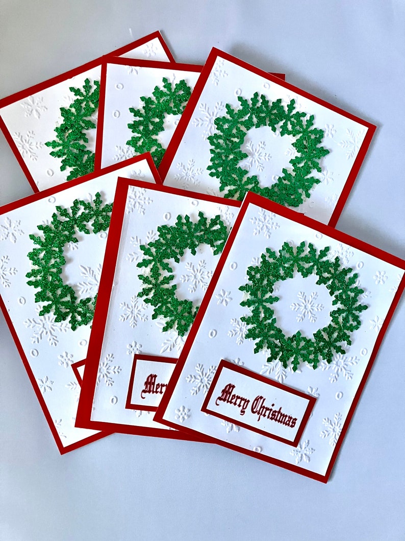 Green Glitter Wreath Christmas Card Set of 6 - Etsy