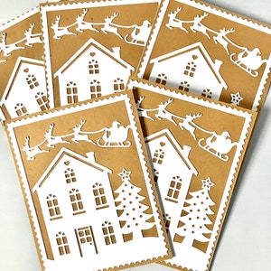 Santa and Reindeer Christmas Card Set of 6 - Etsy