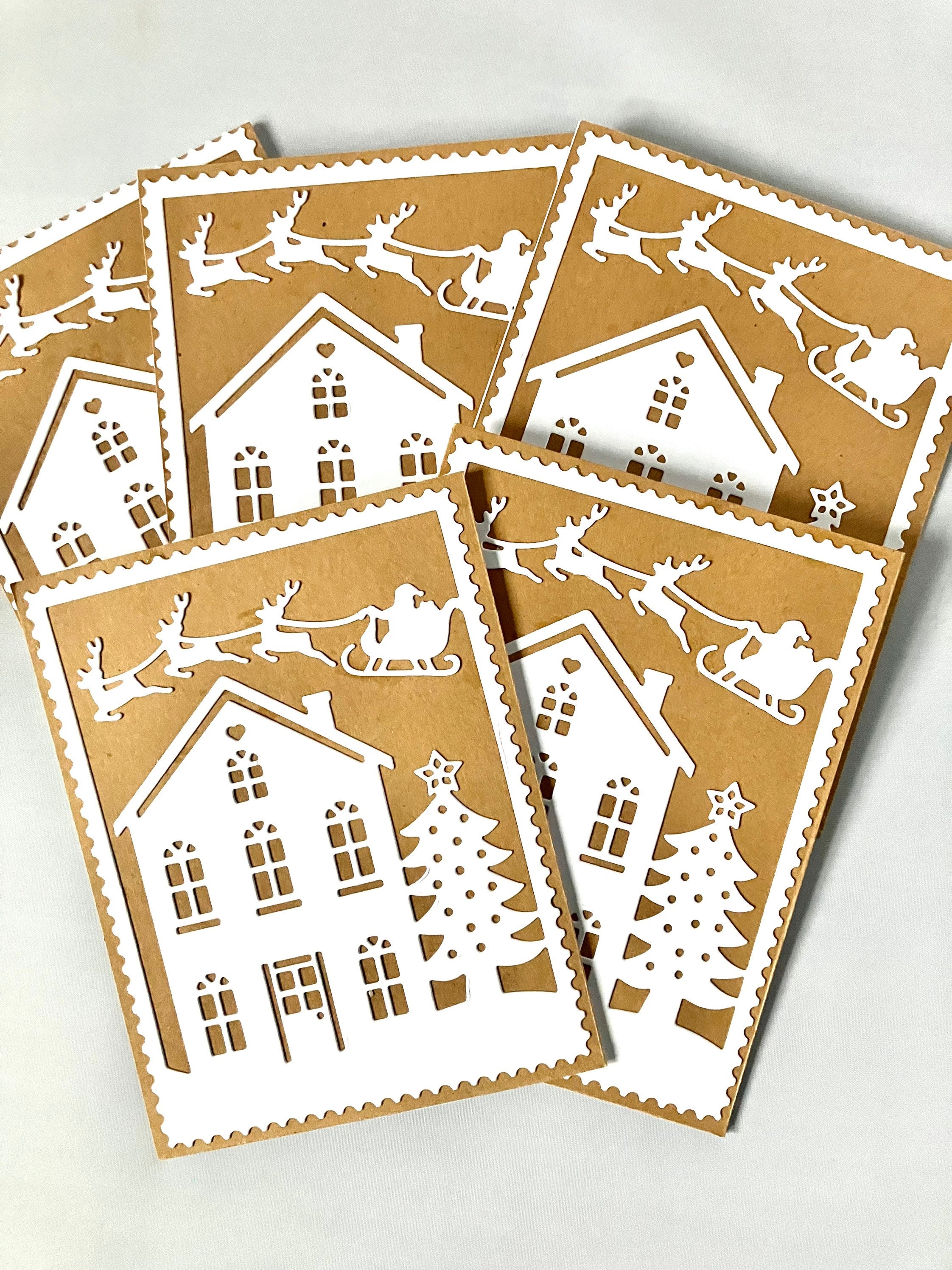 Santa and Reindeer Christmas Card Set of 6 - Etsy