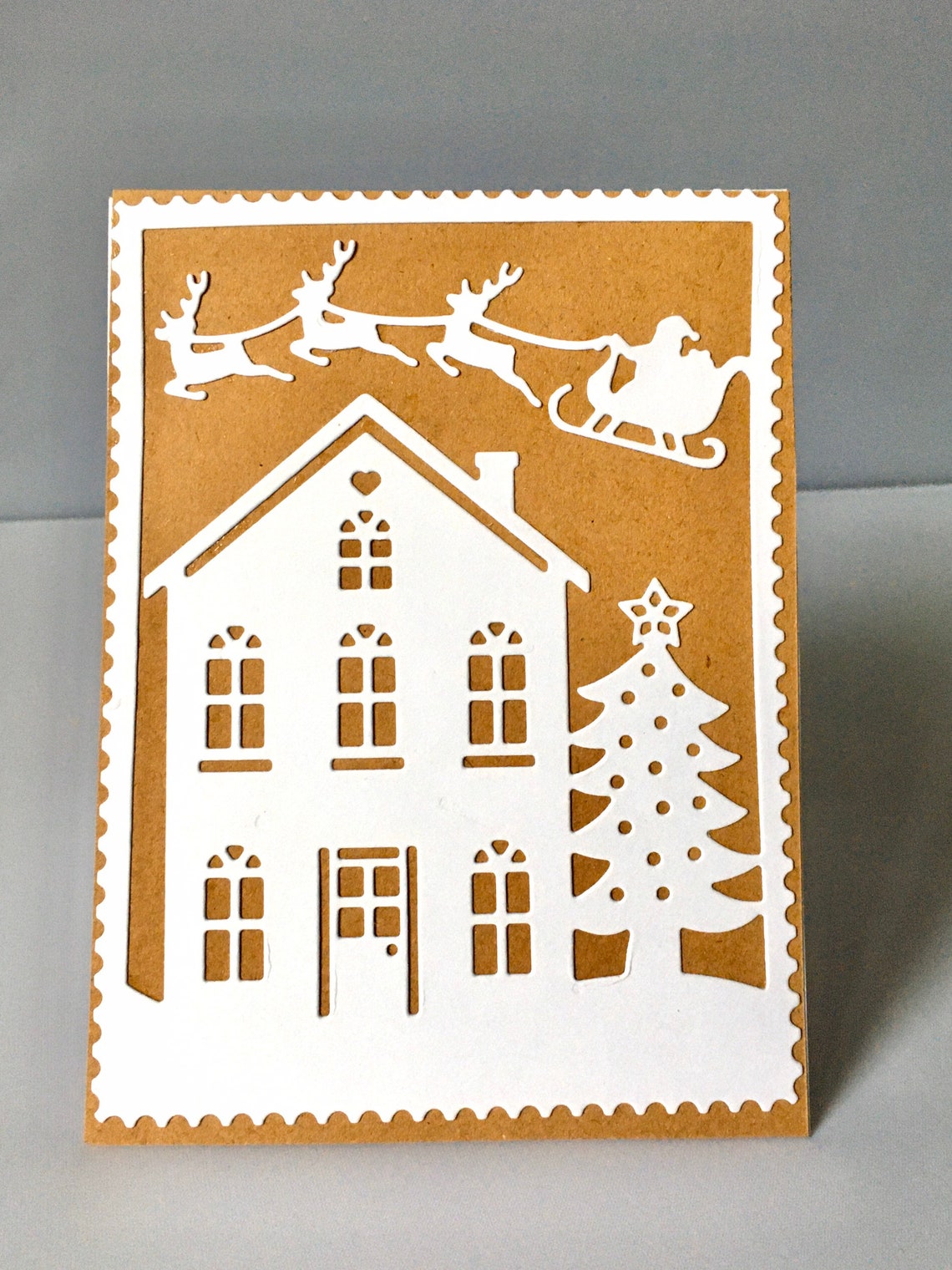 Santa and Reindeer Christmas Card Set of 6 - Etsy