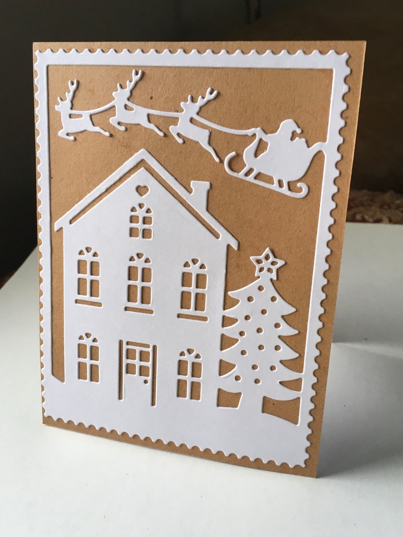 Santa and Reindeer Christmas Card Set of 6 - Etsy