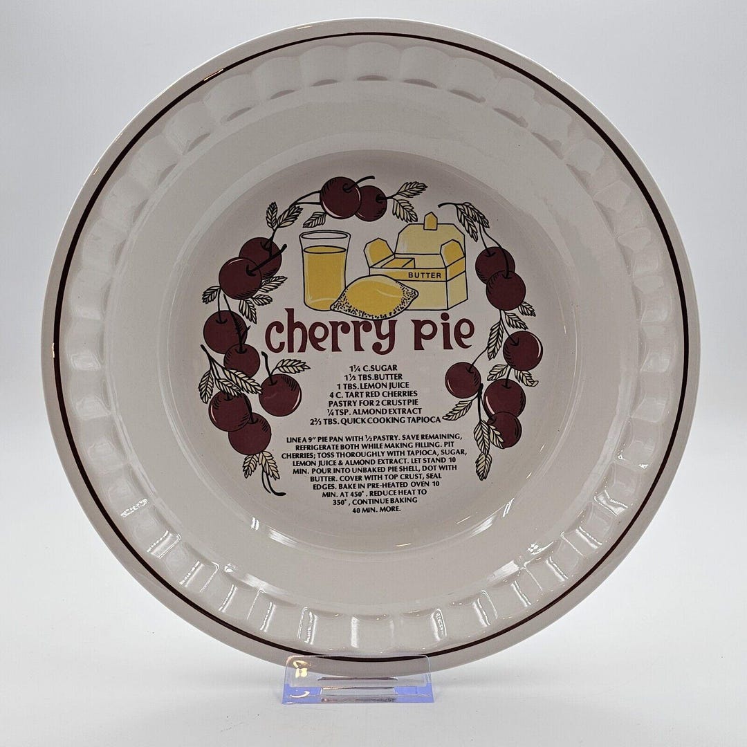 Vintage Cherry Pie Recipe Dish Ceramic Fall Baking Recipe Pie Plate ...