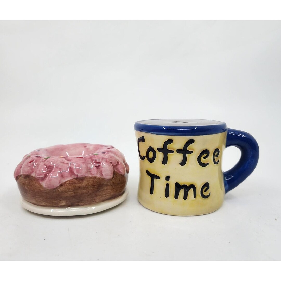 Vintage Coffee Time Coffee Mug Cup and Donut Salt & Pepper Shakers Set - Etsy