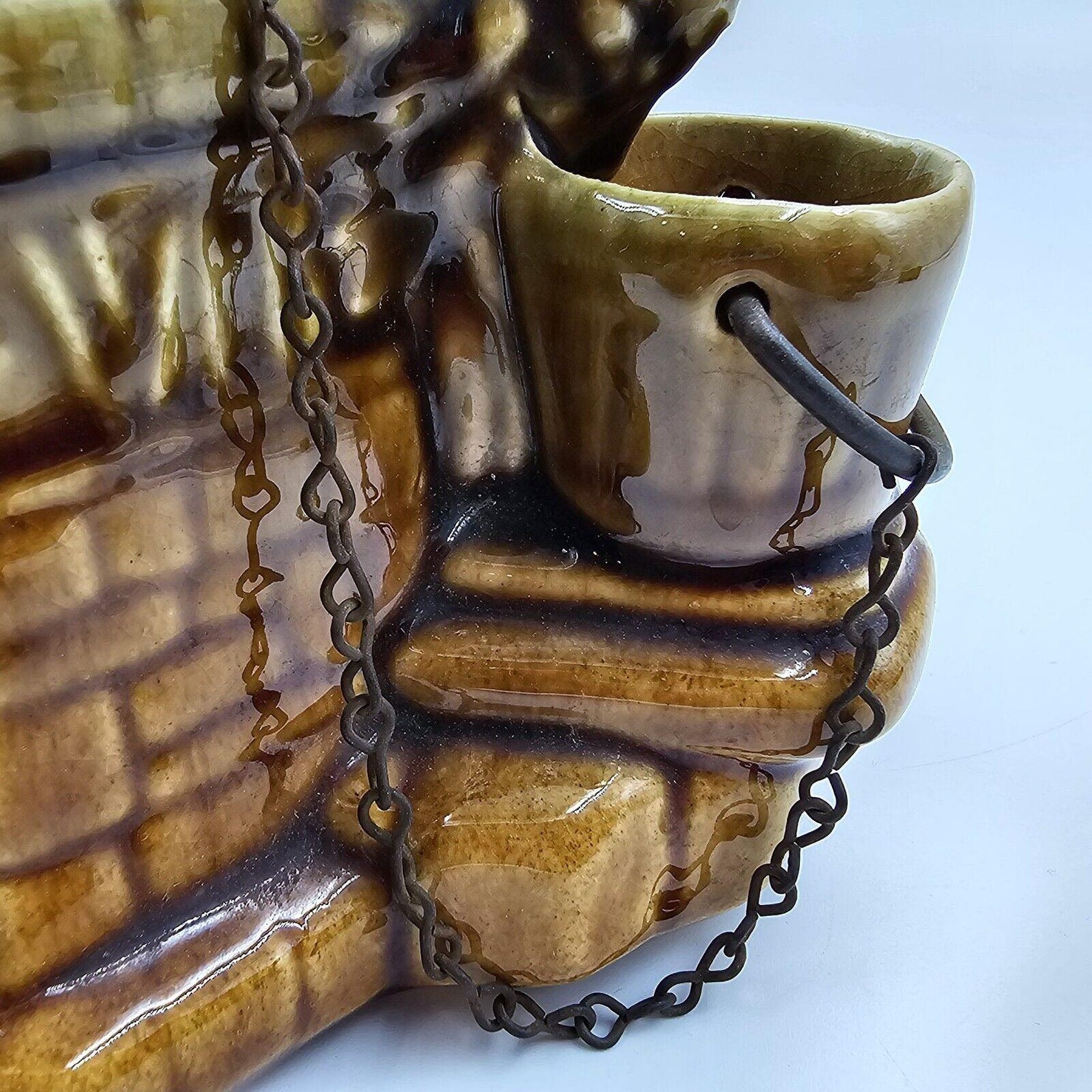 Vintage Mccoy Pottery Wishing Well Planter Flower Pot W Chain Brown USA ...