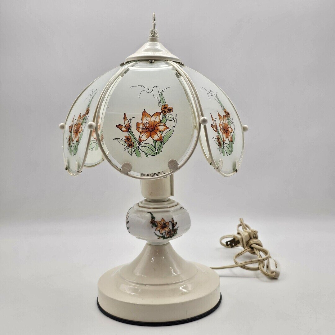 Vintage Underwrites Laboratories Floral Portable Lamp Light White 14.25 ...