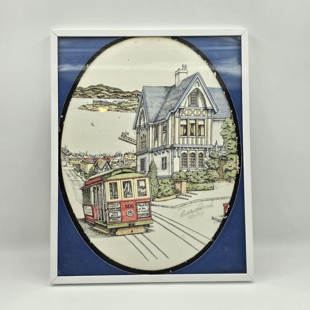 Vintage Debbie Patrick San Francisco Trolley Car Artwork Print Framed ...