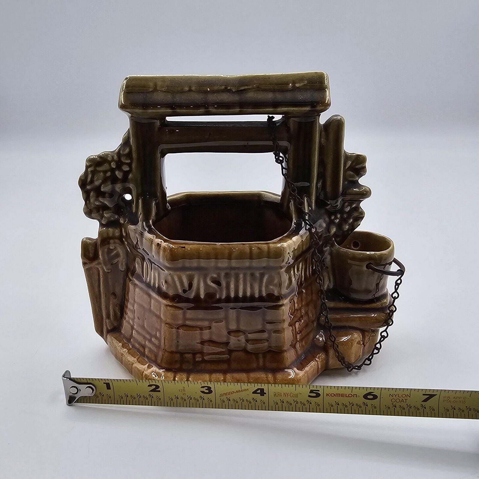 Vintage Mccoy Pottery Wishing Well Planter Flower Pot W Chain Brown USA ...