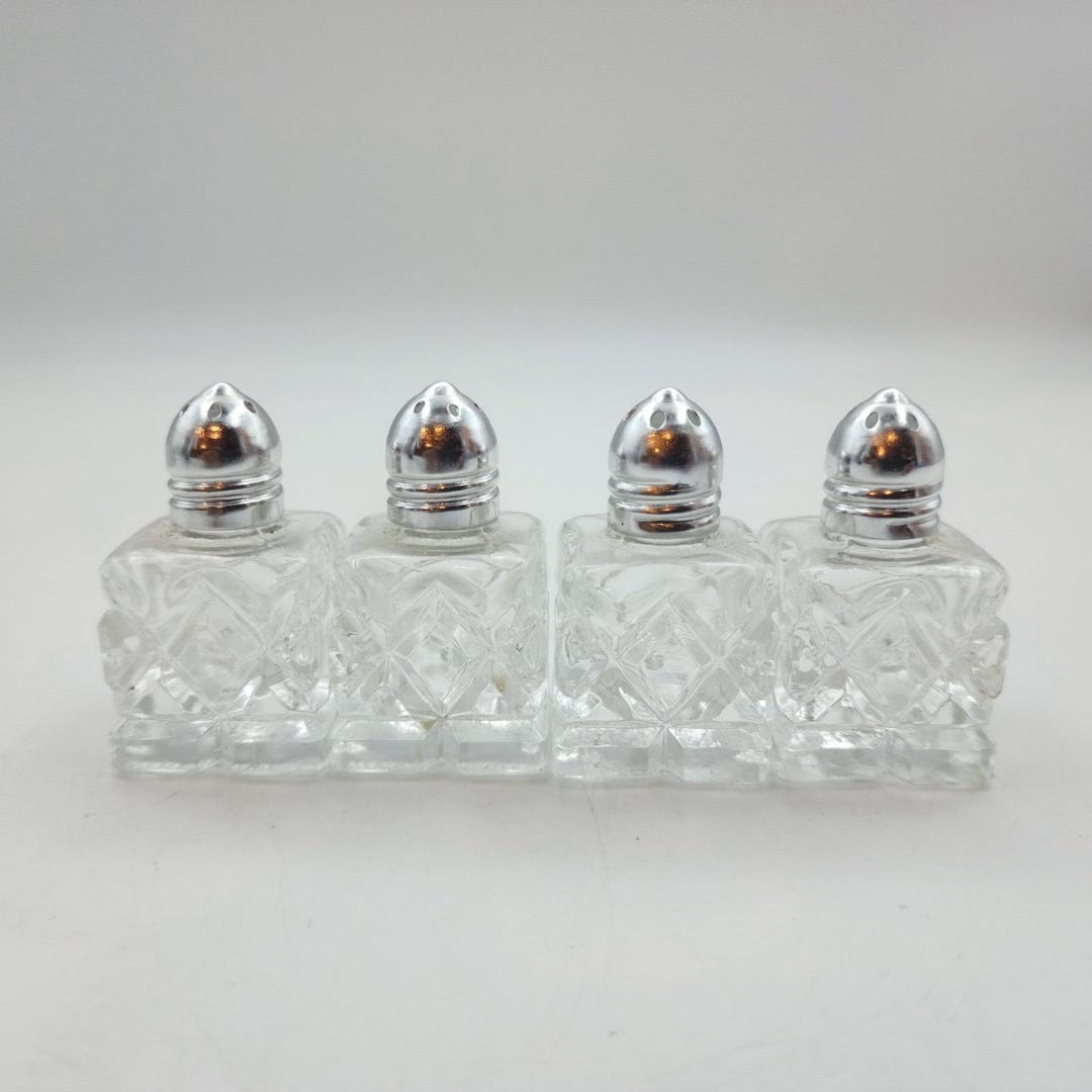 Vintage Mini Square Cut Crystal Salt & Pepper Shakers Lot of 4 Made in ...
