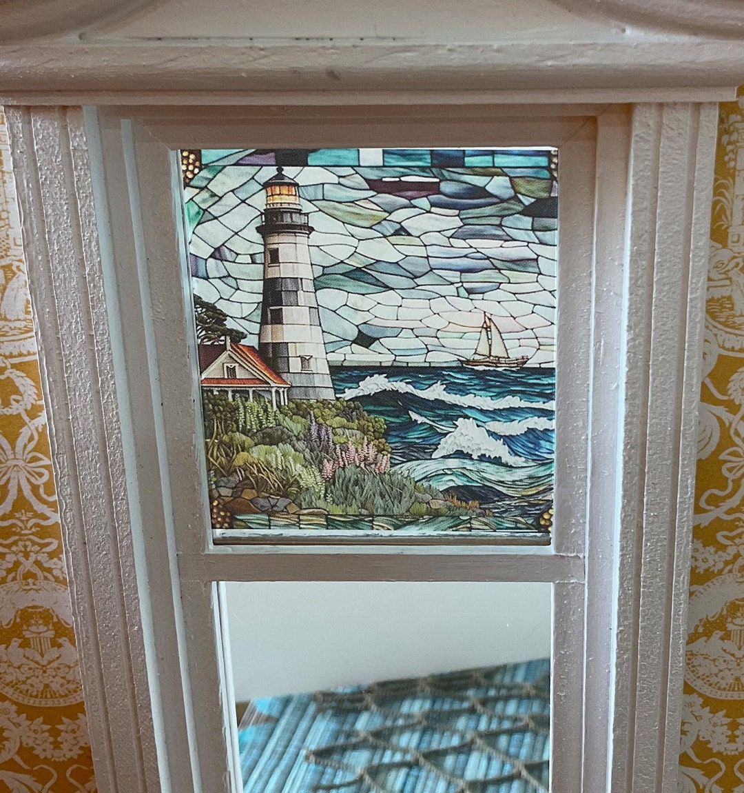 Dollhouse Miniature - Lighthouse Point Stained Glass - Window Decal - Etsy