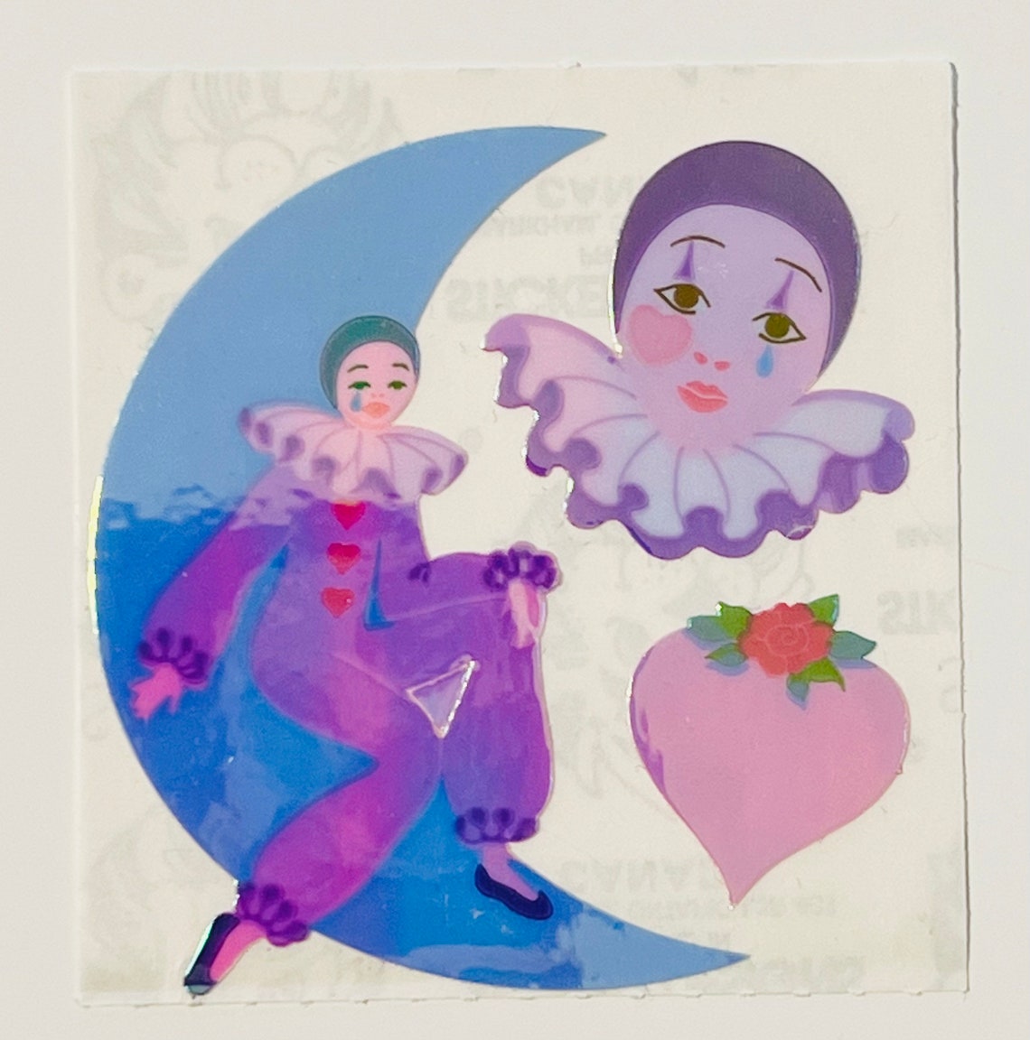 Vintage Rare Sandylion Pearl Pierrot Clown Sticker. Hearts, Flowers ...