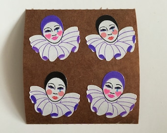 Vintage Rare Sandylion Pearl Pierrot Clown Sticker. Hearts, Flowers ...