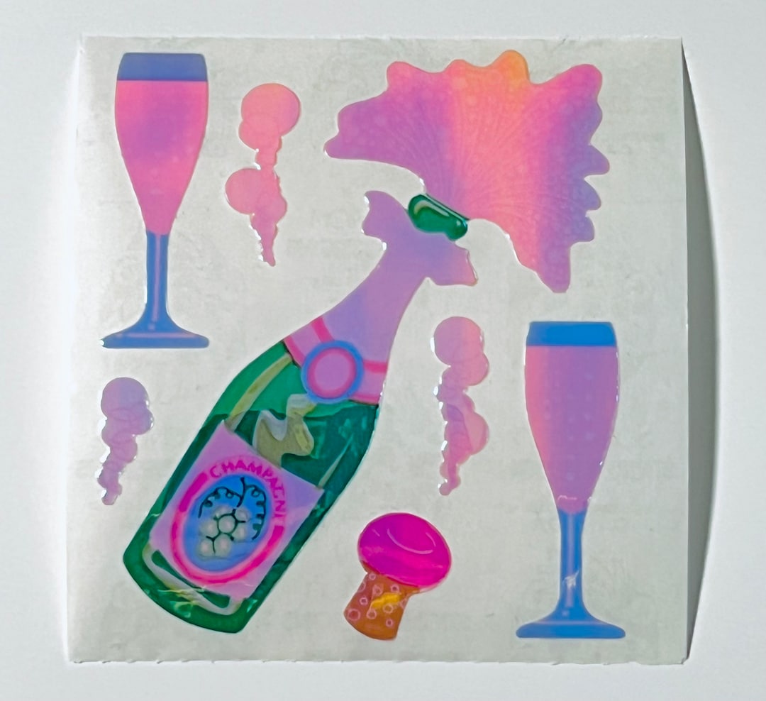 Vintage Rare Sandylion Pearly Champagne, Wine, Glasses, Party Stickers ...