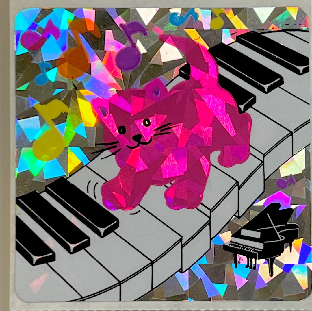 Vintage Rare Sandylion Large Prismatic Dancing Pink Cat Kitten Piano ...