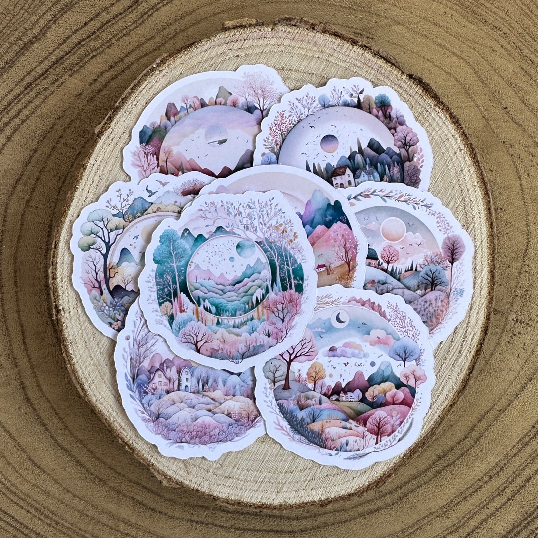 Pastel Landscapes Sticker Pack 8 Stickers - Etsy