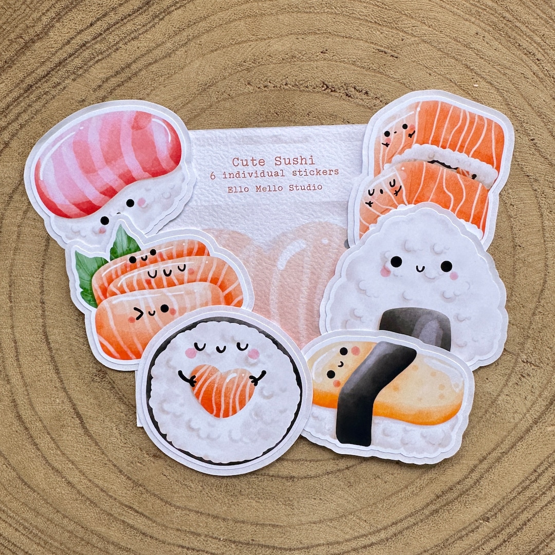 Cute Sushi Sticker Pack 6 Individual Easy-peel Stickers - Etsy